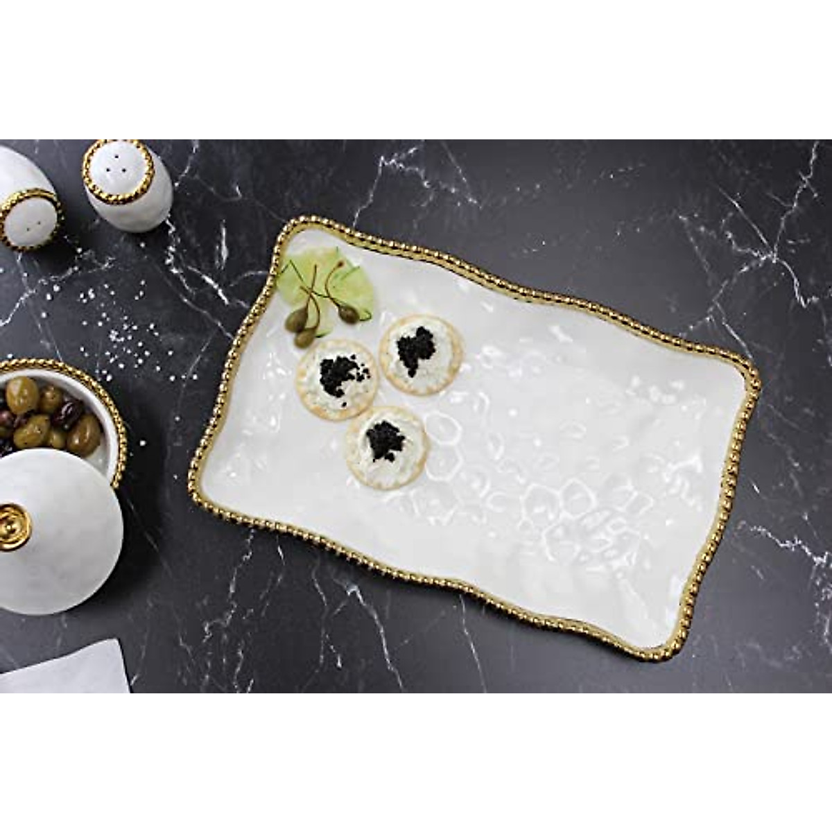 Pampa Bay Golden Salerno Titanium-Plated Porcelain Medium Platter, 14.25 x 9 x 1in