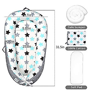 Baby Lounger,3D Air Mesh Tencel ,Ultra Soft 100% Cotton & Breathable Fiberfill Newborn Lounger, Portable Adjustable Infant Floor Seat for Travel- Newborn Essentials Baby Registry Sear (Stars)