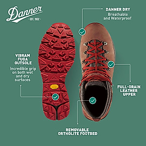 Danner Mountain 600 Waterproof Hiking Boots for Men - Lightweight, Durable Upper, Breathable Lining, Triple-Density Footbed & Vibram Traction Outsole, Brown/Red - 9.5 D