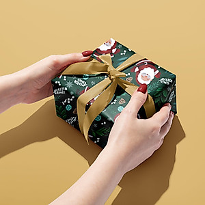 LeZakaa Christmas Wrapping Paper Roll - Santa Claus in Dark Green for Christmas Holiday, Party - 17 inches x 32.8 Feet (46.45 sq.ft.)