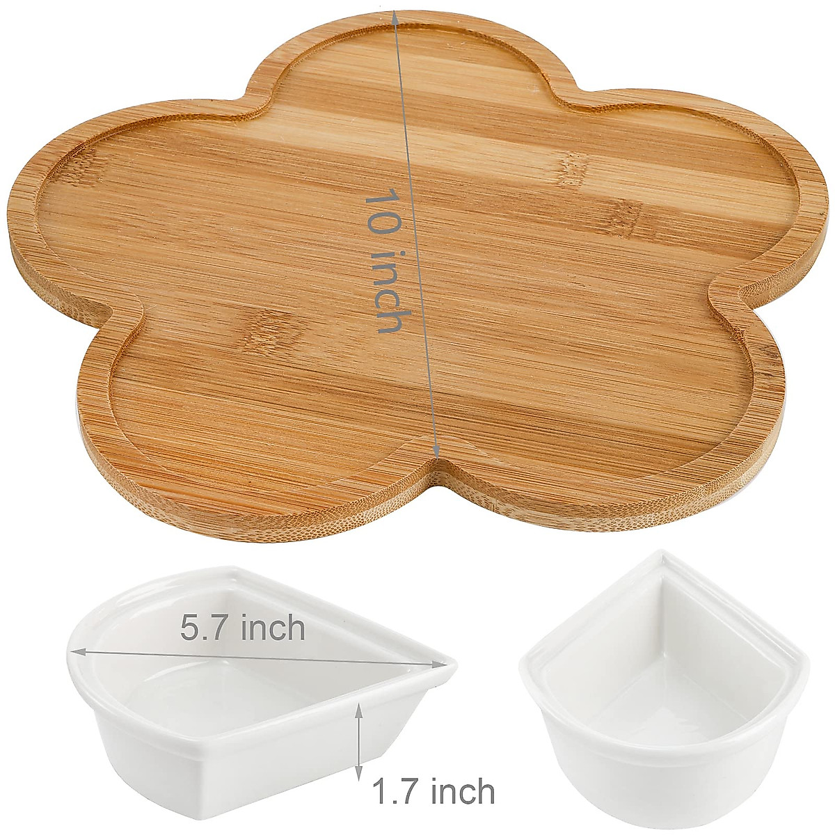 yarlung Lazy Susan Divided Serving Dishes Appetizer Tray, 5 Removable Ceramic Snack Bowls with Lids and Bamboo Platter, Relish Tray Nuts Dishes for Chips, Fruits, Candy