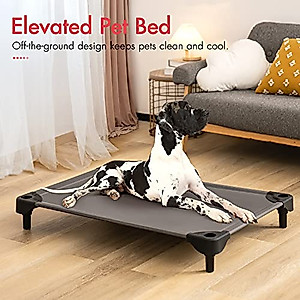 Outdoor Elevated Dog Bed Raised Dog Cots Beds for Large Dogs Indoor & Outdoor Pet Hammock Bed with Frame with Breathable Mesh (Medium, Grey)