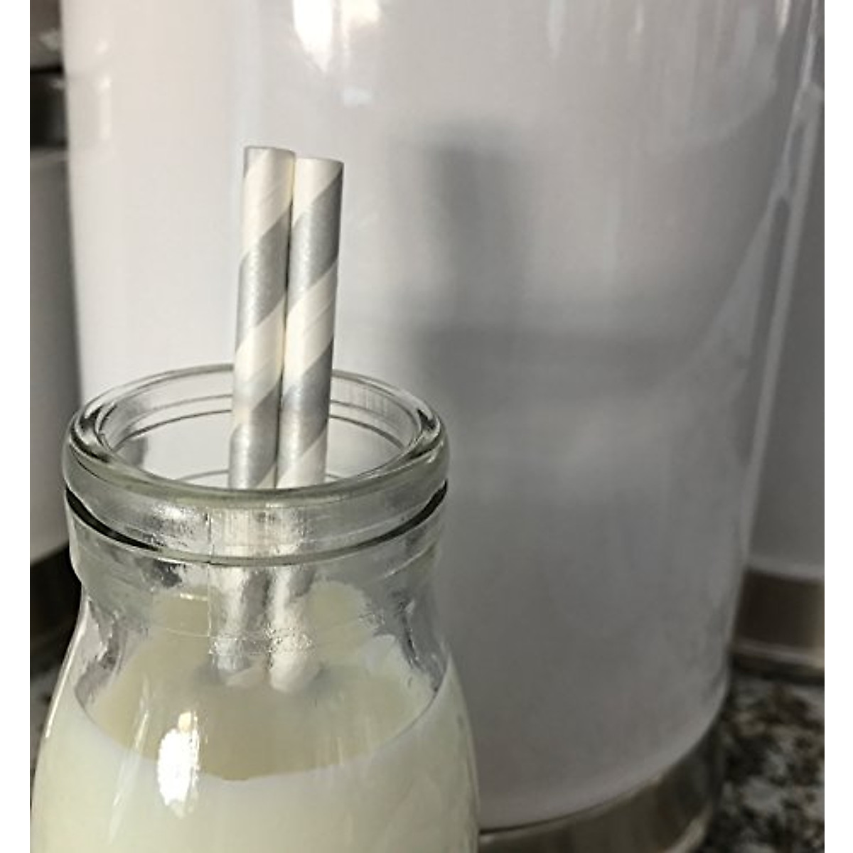 Striped Paper Straws - Silver White - Christmas Holiday Wedding Anniversary Party Supply - 7.75 Inches - 100 Pack - Outside the Box Papers Brand