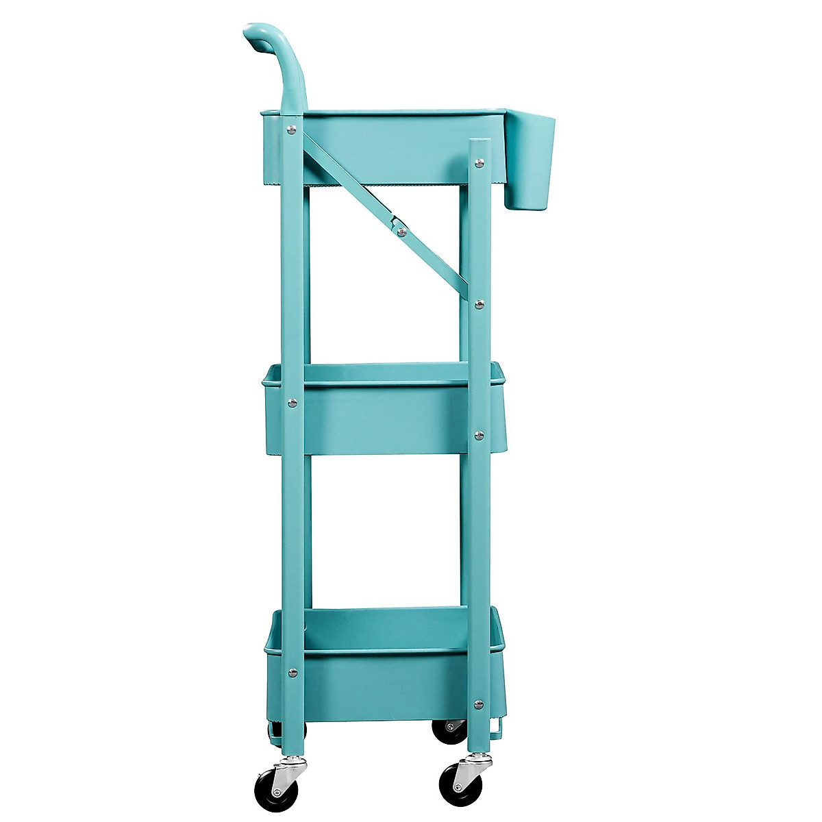 Foldable Storage Cart 3 Tier Rolling Cart with Wheels No Assemble Required Metal Utility Kitchen Cart Folding Shelves for Storage and Organizer for Classroom, Bedroom
