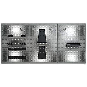 Tidyard 3 Piece Wall-Mounted Peg Boards, Steel Wall Panels with Holes, Metal Tool Pegboards Storage Organizer Gray for Garage, Workbench, Workshop