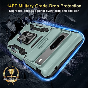 for Pixel 7 Case,Google Pixel 7 Case with Slide Camera Cover+Screen Protector,[Camera Protection] [Magnetic Rotate Kickstand] Military Grade Shockproof Heavy Duty Protective Cover-Alpine Green