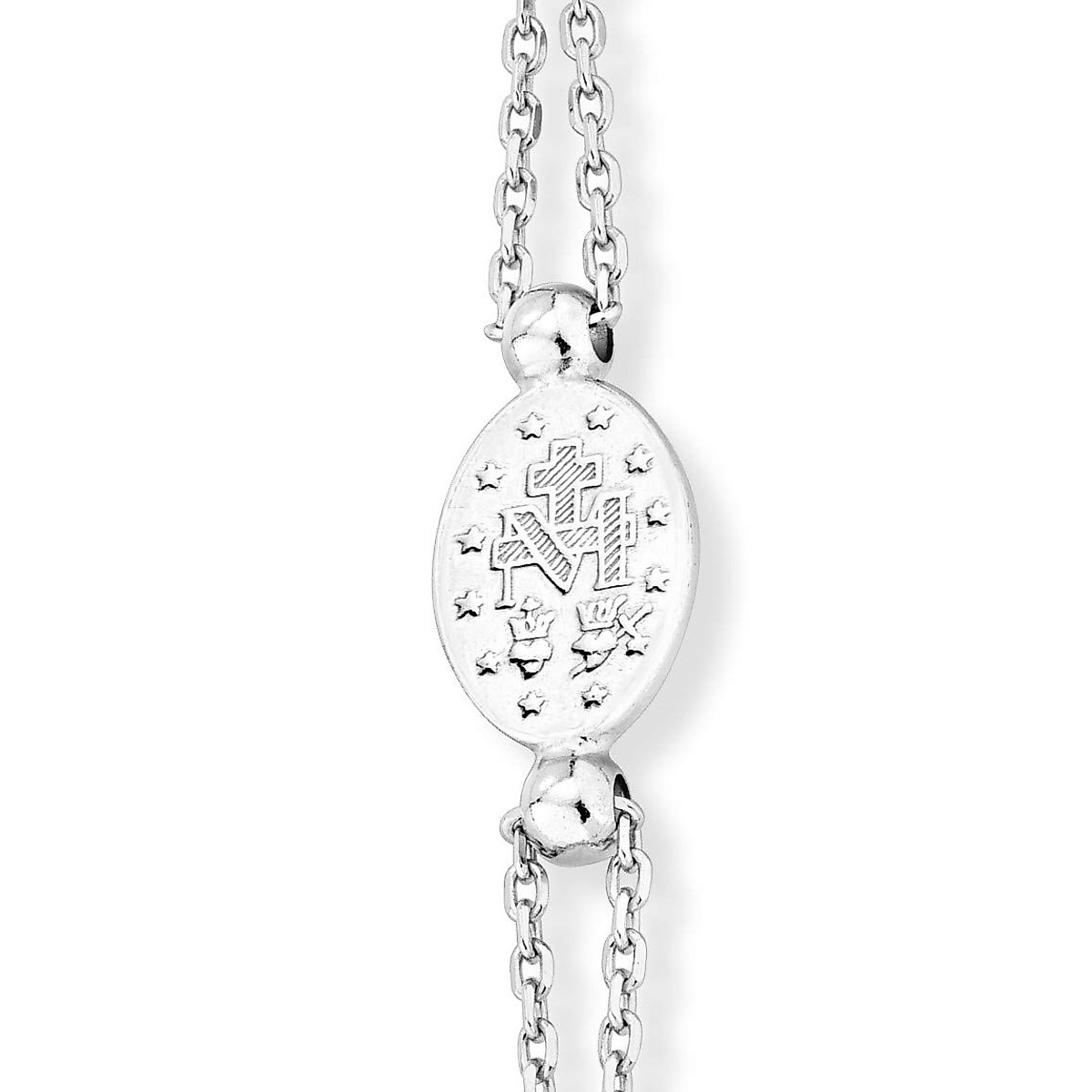 Miabella 925 Sterling Silver Italian Natural Black Spinel Rosary Cross Charm Bead Bracelet for Women, Adjustable Link Chain, Handmade in Italy (Length 6 to 7 Inch)