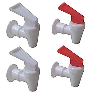 Replacement Cooler Faucet - 2 White and 2 Red Water Dispenser Tap Set - Internal Thread Plastic Spigot.