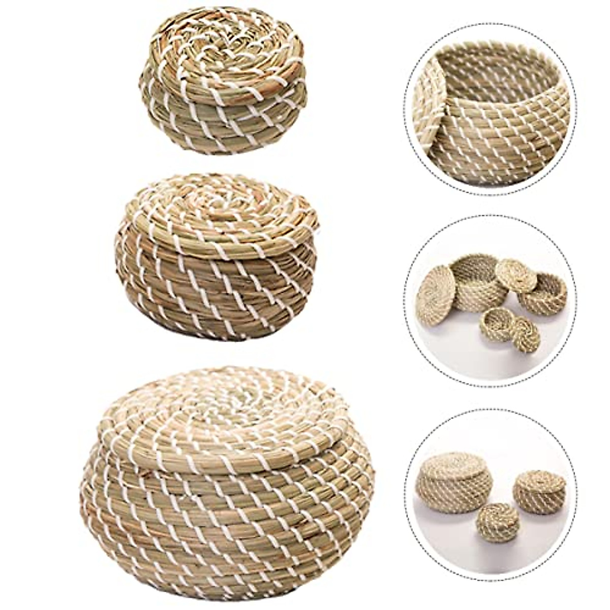 Cabilock Wicker Basket with Lid Mini Straw Hand Large Woven Basket Rattan Storage Basket Box Woven Storage Baskets Small Wicker Baskets