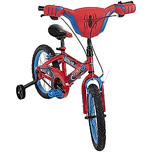 Huffy Marvel Spider-Man Kid Bike Quick Connect Assembly, Handlebar Plaque & Training Wheels, 16" Wheel, Red