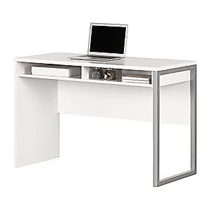 Interface Desk – Sleek Metal Finish – Open Storage for Laptop and Tablet – Pure White - by South Shore