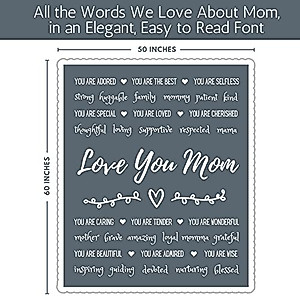 FILO ESTILO Mothers Day Gifts for Mom Blanket from Daughter or Son, Thoughtful, Unique Mom Blanket Filled with Sentimental Meaningful Words to Say Love You Mom 60x50 Inches (Grey, Sherpa)