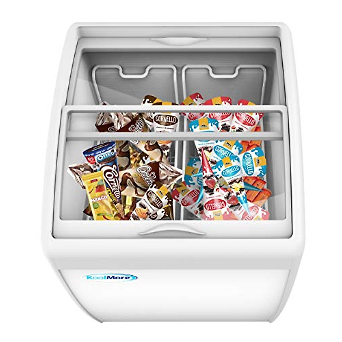 KoolMore - MCF-6C Commercial Ice Cream Freezer Display Case, Glass Top Chest Freezer with 2 Storage Baskets and Clear, Sliding Lid, 5.7 cu. ft. Capacity, White