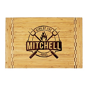 Custom Personalized King of the Grill BBQ Bamboo Deluxe Cutting, Carving and Slicing Board (Large Rectangle - 18" x 12")