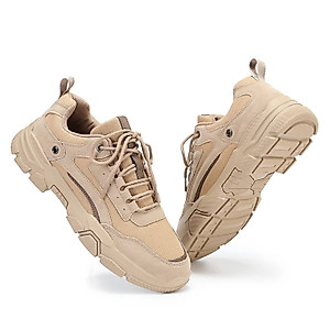 Fefoe Men Running Shoes for Men Casual Walking Shoes Mens Lightweight Non-Slip Low-Cut Trekking Sneakers Walking Jogging Workout Fitness Khaki Size 9