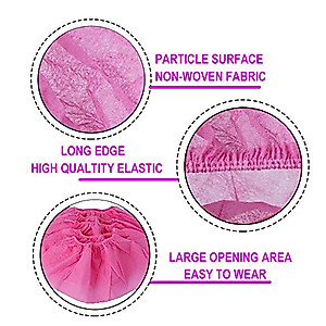 Disposable Shoe Covers 100PCS Non-Slip Durable Indoor Boot Overshoes Protector Thicked Non-Woven Shoe Covers for Carpet Floor Protection Construction Offices One Size Fits All (Pink)