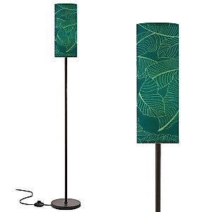 RZNTJHUINA Modern Standing Lamps Vintage Rustic Palm Pattern Minimalist Floor Lamp Metal Pole Lamp with Linen Lampshade for Bedroom Living Room Office Nursery Reading Beach House Decor Foot Switch