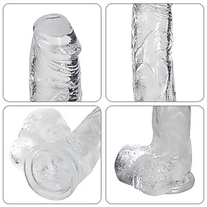 9 Inch Realistic Dildo,Body-Safe Material Lifelike Huge Penis with Strong Suction Cup for Hands-Free Play,Flexible Cock with Curved Shaft and Vaginal G-spot and Anal Play (Transparent color2)