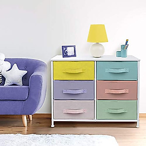 Sorbus Dresser with 6 Drawers - Furniture Storage Tower Unit for Bedroom, Hallway, Closet, Office Organization - Steel Frame, Wood Top, Easy Pull Fabric Bins (Pastel/White)