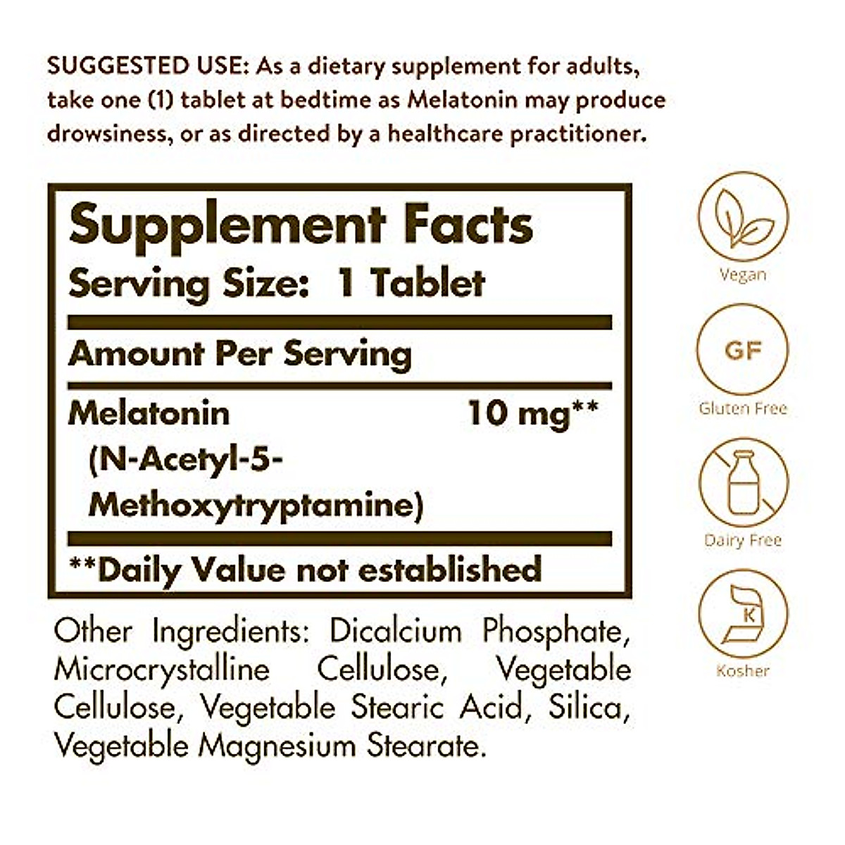 Solgar Melatonin 10mg, 60 Tablets - High-Dosage - Helps Promote Relaxation & Sleep - Clinically-Studied Melatonin - Supports Natural Sleep Cycle - Vegan, Gluten Free, Dairy Free, Kosher - 60 Servings