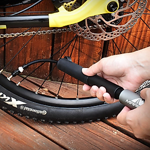 Marque Portable Mini Bike Pump - 120 PSI with Universal Presta and Schrader Valve, High Volume and High Pressure Setting for Road and Mountain Bike Tires (Gray with Hose)