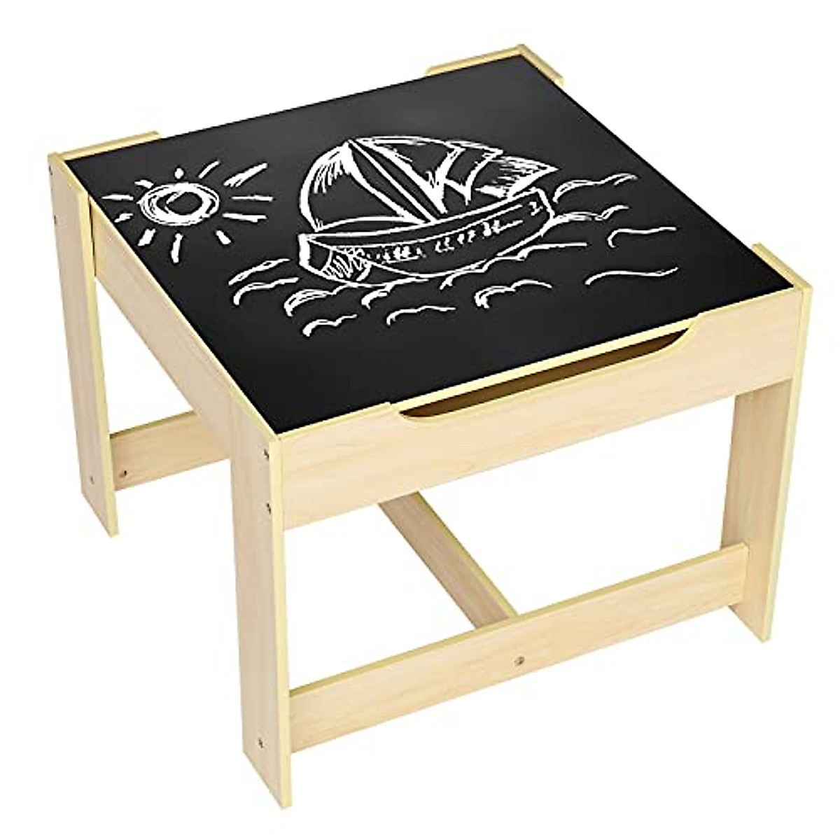 TROOPVILLE Kids Table and Chair Set 3 in 1 Wooden Toddler Table and Chair Set Toddler Activity Table Children's Wooden Table and Chair Set with Two Storage Bags 1 Table and 2 Chairs (Wood)