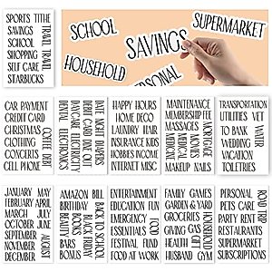 100 Cash Envelope Sticker Labels - Black Vinyl Decals for Finance Planner, Budget Stickers for Cash Envelope System Wallet & A6 Binder, Clear Labels Money Sticker for Budget Envelopes Coupon Organizer
