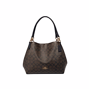 Coach Pebble Leather Hallie Shoulder Bag (IM/Brown/Black)