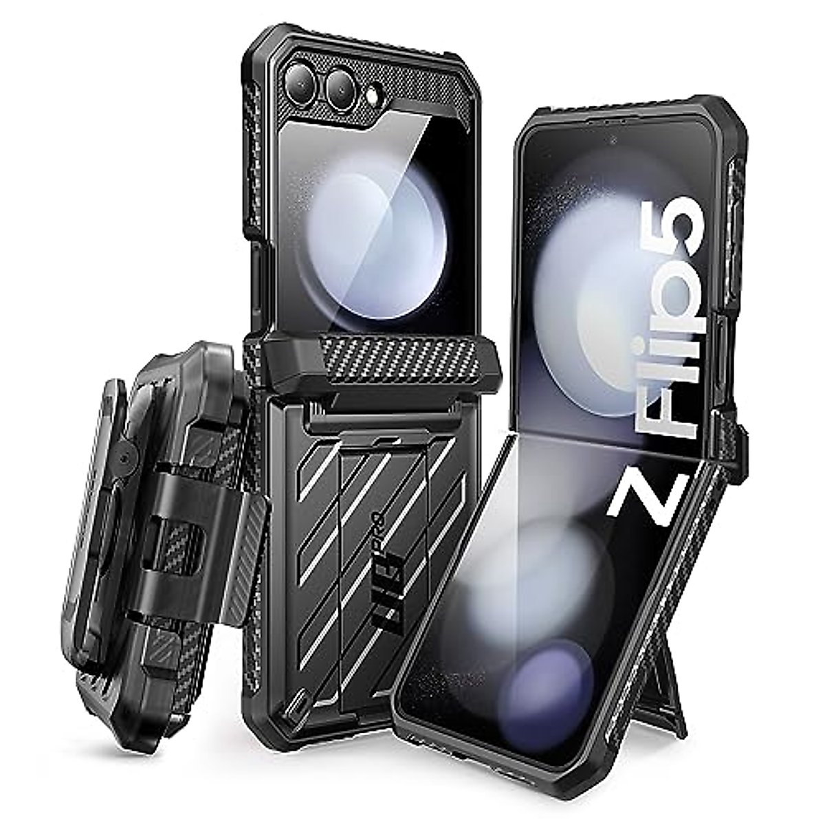 SUPCASE for Samsung Galaxy Z Flip 5 Case with Stand & Belt-Clip (Unicorn Beetle Pro), [Hinge Protection] [Front Screen Protector] Dual Layer Rugged Protective Phone Case for Galaxy Z Flip 5, Black