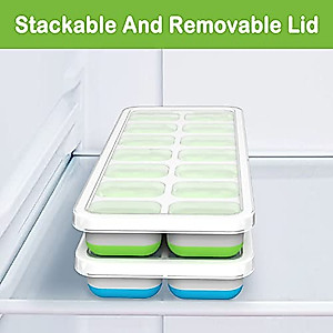 Ice Cube Tray, Silicone Ice Tray with Stackable and Spill-Resistant Lid, Easy Release Ice Cube Trays for Freezer, BPA Free Reusable Ice Trays for DIY Flavor (2 Pack)