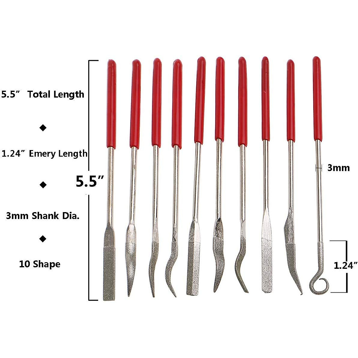 Bestgle 10Pcs Mini Diamond Needle File Set Jewelers Hand Files Tool Kit for Metal Ceramic Stone Jewelry Rough Carving Glass Filing, 140mm/5.1" Length
