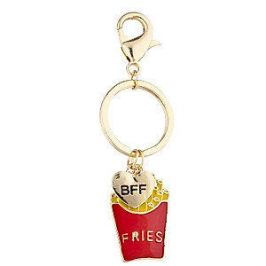 LUX ACCESSORIES Gold Tone Burgers Fries Best Friends BFF Charm Keychain Set