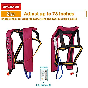 MOCOTONO Inflatable Life Jacket, Automatic/Manual Inflatable PFD Life Vest for Adults, Red - Auto Inflatable