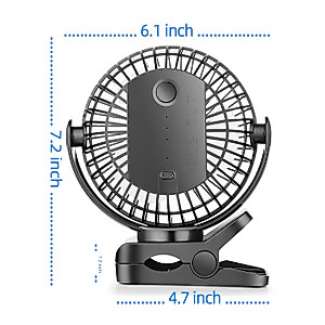 VANPRT 5000mah Clip on Fan, 6'' Portable Rechargeable Battery Fan, 7-30 Working Hours, 3 Speeds Strong Airflow, 720° Rotation, Quiet, Strong Clamp for Desk/Office/Golf/Car/Gym/Treadmill - Blue