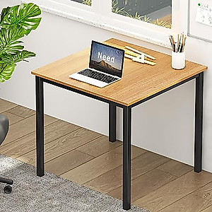 Need Small Square Dining Table- 31-1/2'' Sturdy and Heavy Duty Writing Desk for Small Spaces and Writing Table Desk, Teak Color Desktop & Black Frame AC3BB(8080) Breakroom Table