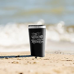 Sodilly Retirement Themed Tumbler Mug - Humorous Gift for Former Colleagues - Retirement Travel Mug - Legend Has Retired Mug - Stainless Steel Tumbler - Legend Has Retired Glass - 16 oz Black Tumbler