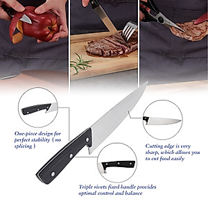 Hanmaster Knife Set, 13 Pieces Stainless Steel Knife Sets for Kitchen with Block, Kitchen Scissors, Sharp Kitchen Knife for Home and Restaurants, Box Packed，Elegant Black.