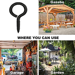 100 Pcs 1 Inch Metal Screw Eyes Hook Self Tapping Screw in Eye Hooks Ring for Indoor & Outdoor Hanging, Lifting and Securing Cables, Wires Etc Small Items, Black