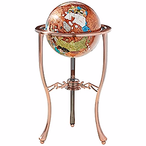 Unique Art 36-Inch by 13-Inch Floor Standing Amberlite Gemstone World Globe with Copper Tripod Stand