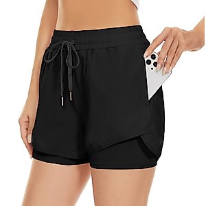 Taydey Women's Quick-Dry Running Workout Sports Shorts(Black L)