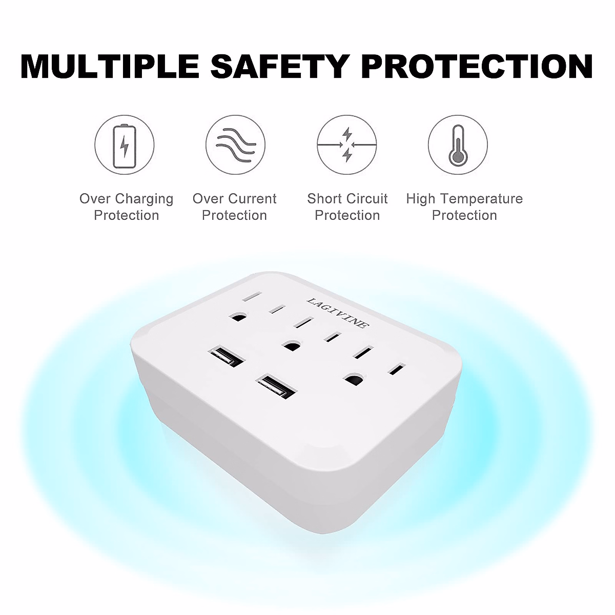 USB Wall Charger Surge Protector, 3 Outlet Extender with 2 USB Ports Outlet Adapter,Multi Plug Outlet Splitter for Travel, Home Office Accessories(White)