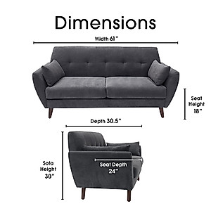 Serta Artesia Collection Midcentury Modern Sofa with Tapered Legs, Easy to Clean, Microfiber Couch Fabric, Durable Hardwood Construction, 61" Loveseat, Dark Gray