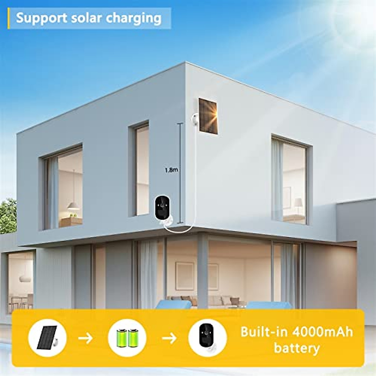 Security Camera Camera WiFi Solar Camera Outdoor Night Vision IP Camera and 6000mAh Rechargeable Battery Security Camera CCTV Video Surveillance Camera Surveillance Camera with Spotlight ( Color : 128