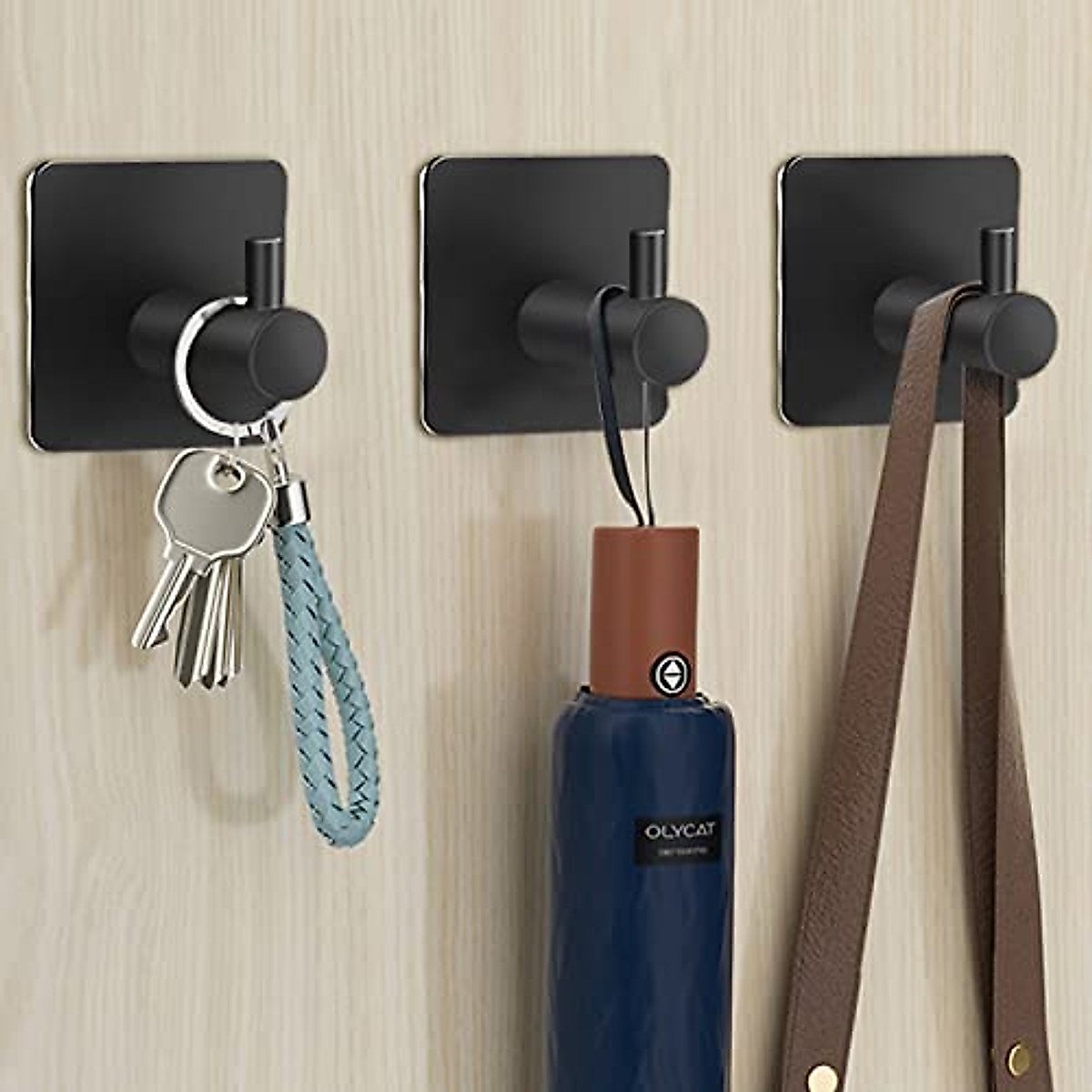 ATAMOW Adhesive Hooks Wall Hooks,6 Pack Bathroom Hooks for Towels, Heavy-Duty Adhesive Hooks for Hanging Coat, Hat, Clothes, Towels, for Kitchen Bathroom(Black)