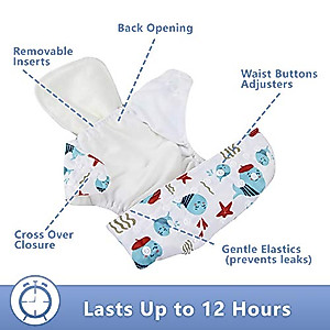 Leekalos Cloth Diapers Reusable for Boys and Girls, Baby Diaper Cloth with Bamboo Inserts & Wet Bag (Undersea)