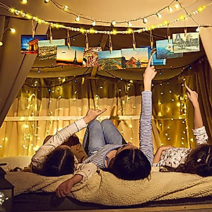 2 Pcs LED Wall Hanging Photo Display with Wooden Beads Boho Garland Decor 4.75 Feet String Lights with 9 DIY Photo Collage Card Holders Clips for Christmas Home Light Decor