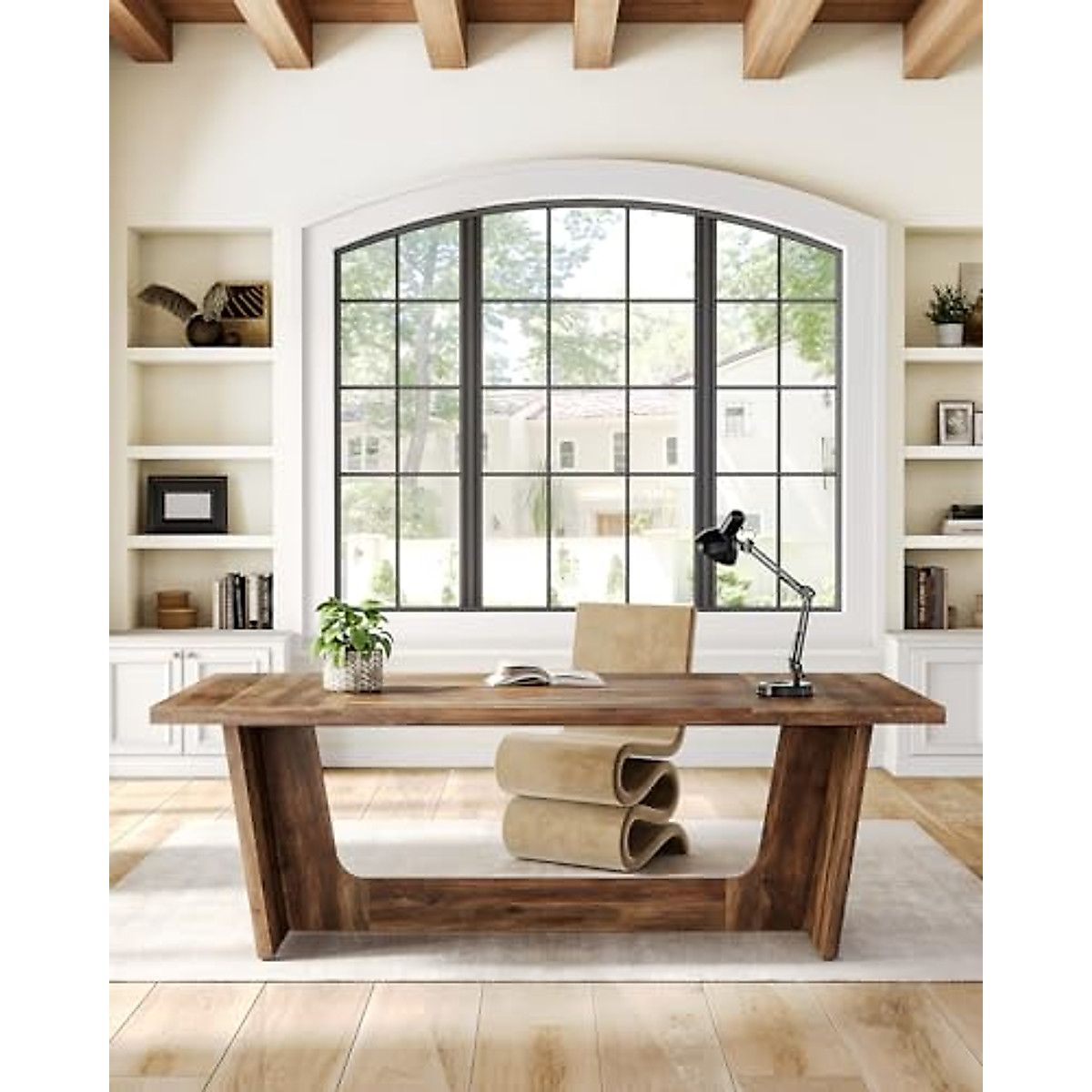 1Easylife 70.87 Inches Long Executive Desk, Brown Wooden Office Computer Desk, Industrial Simple Desk Study Writing Table, Large Workstation Business Furniture for Home Office