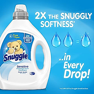 Snuggle Liquid Fabric Softener, Dye Free for Sensitive Skin, 2X Concentrated, 200 Loads