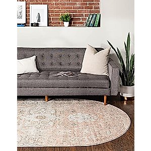 Rugs.com Madeline Vintage Collection Rug – 4' x 6' Oval Rose Pink Medium-Pile Rug Perfect for Living Rooms, Large Dining Rooms, Open Floorplans
