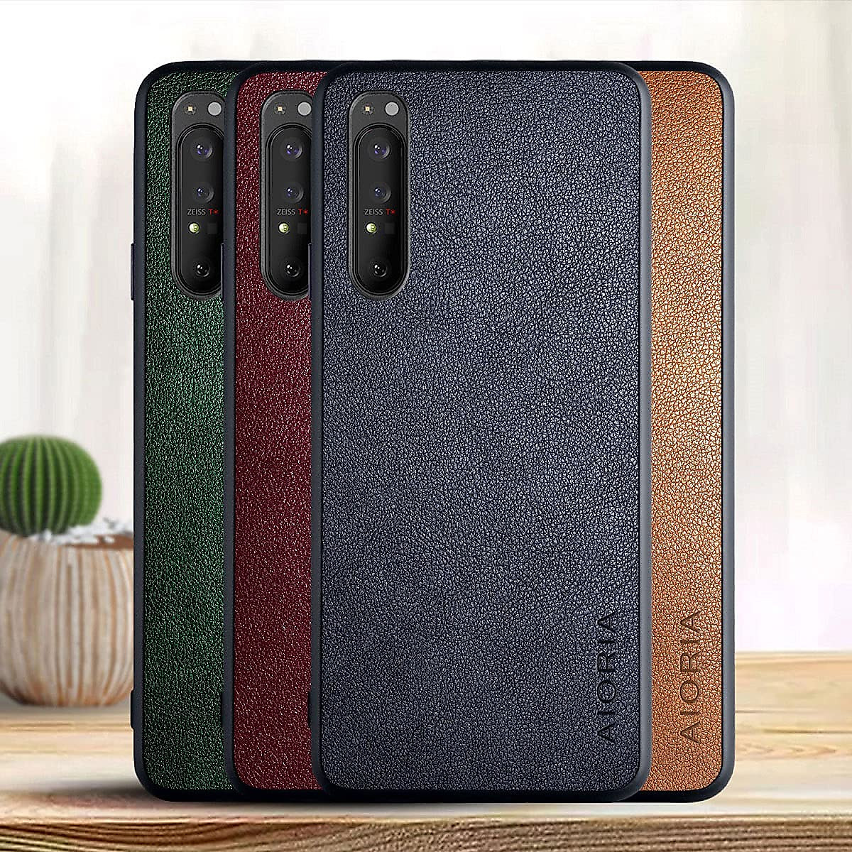 AIORIA for Sony Xperia 1 iii Case, 6.5 inch Premium PU Leather Phone Cover Retro Design Full Protective case for Sony Xperia 1 iii (Green)